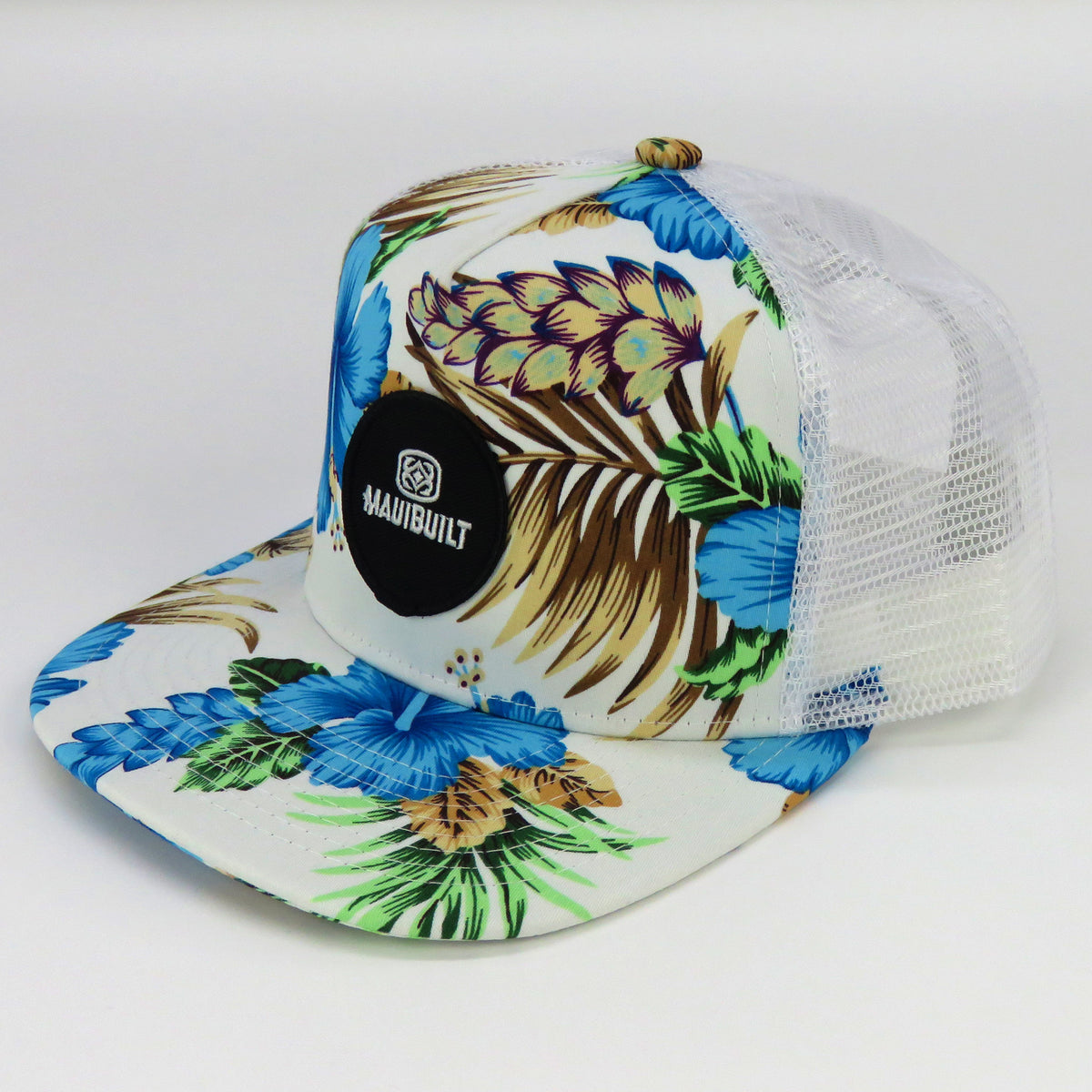 Maui Built Floral Cap - Floral / Blue and White – Maui Built Hawaii