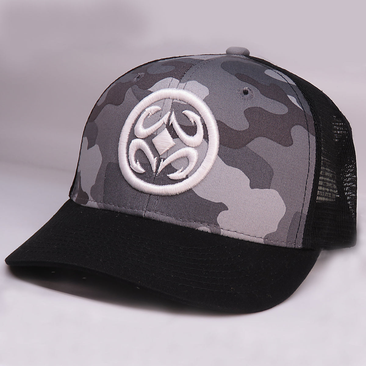 Maui Built Circle Logo Embroidery Grey Camo Meshback Cap – Maui Built ...